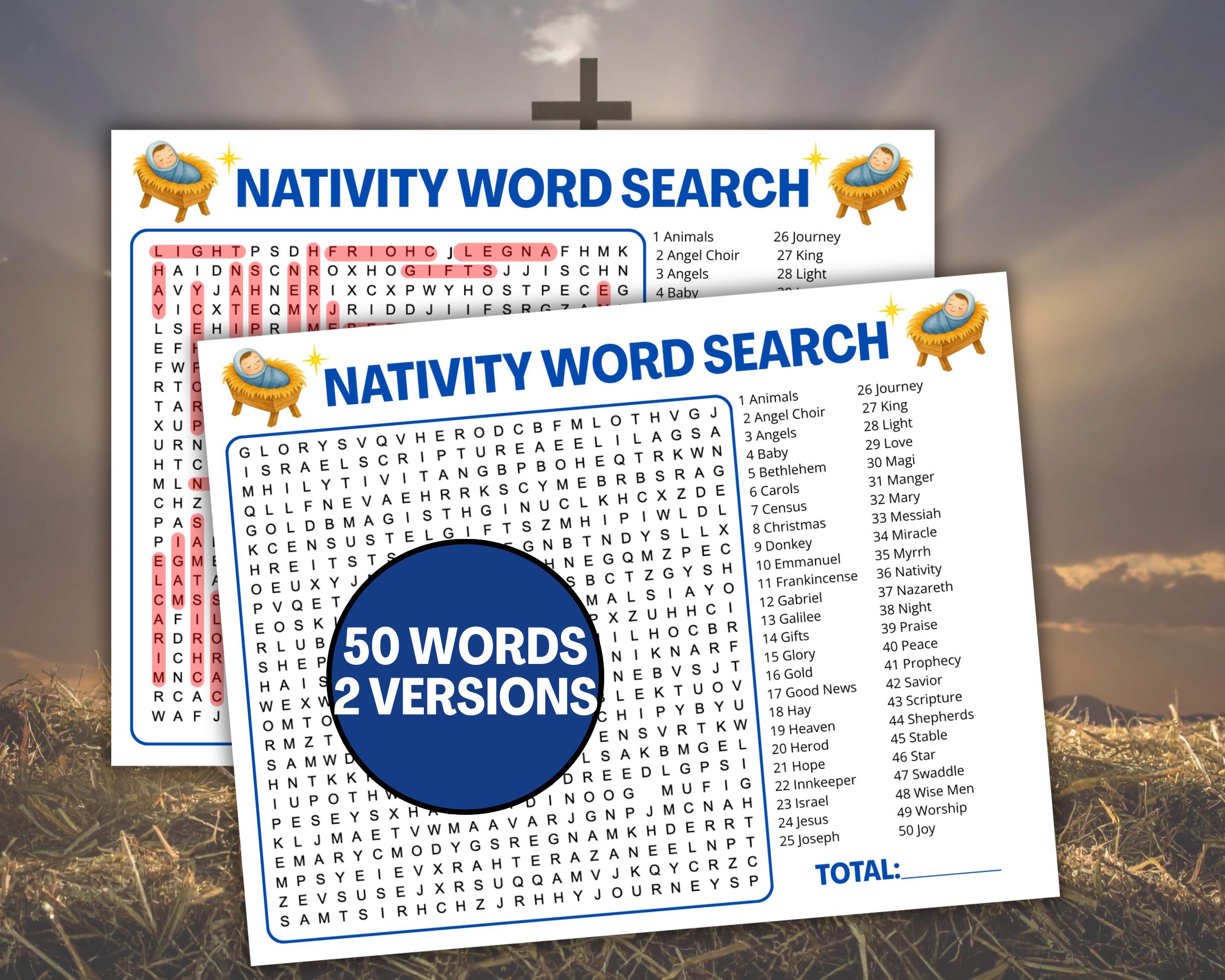 Nativity Word Search Puzzle, Christian Christmas Bible Word Search Game ...