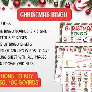 30 Christmas Bingo Cards, Printable Christmas Bingo for Kids Christmas ...