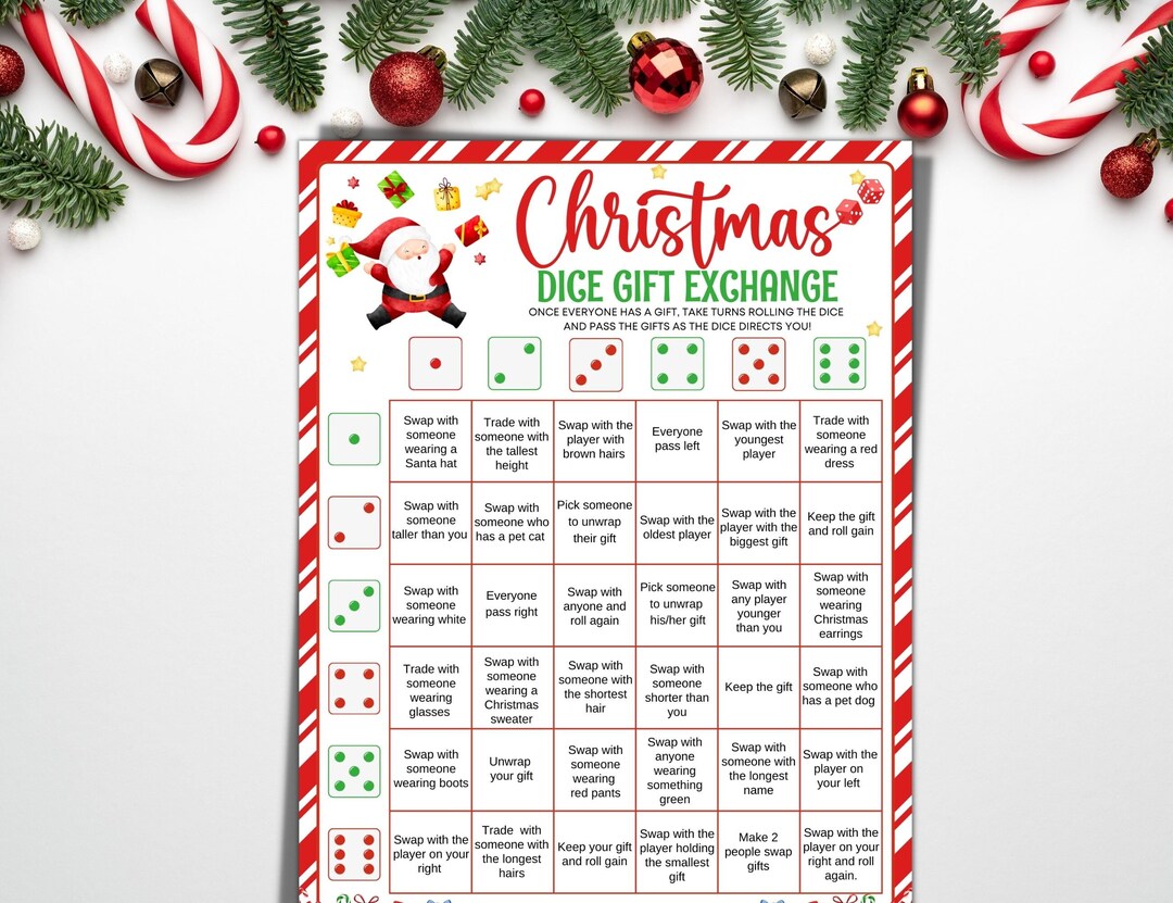 Roll the Dice Christmas Gift Exchange Game, White Elephant Dice Game ...