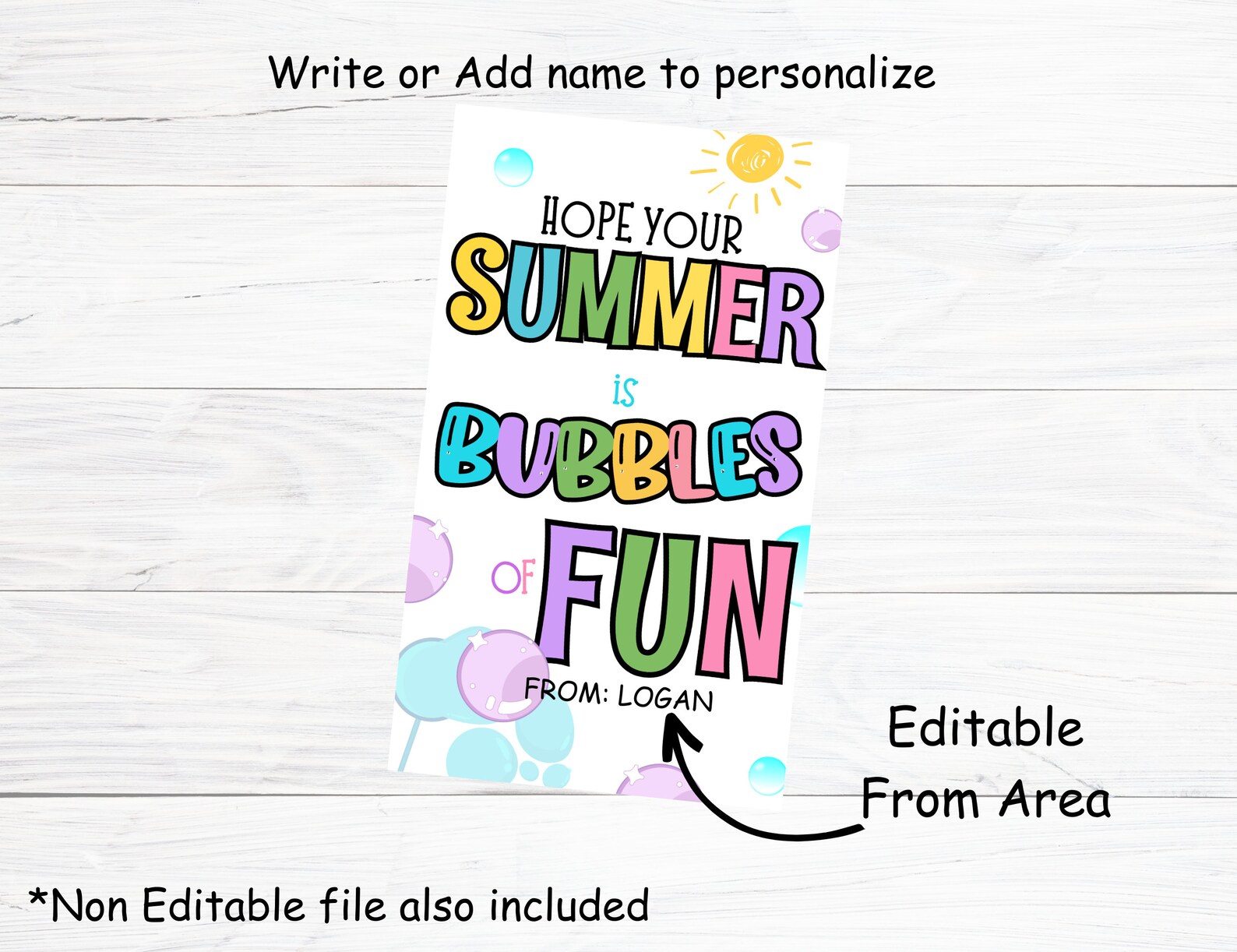 Summer Bubbles Gift Tag, End of School Year Bubble Tag, Summer Bubbles ...