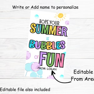 Summer Bubbles Gift Tag, End of School Year Bubble Tag, Summer Bubbles ...