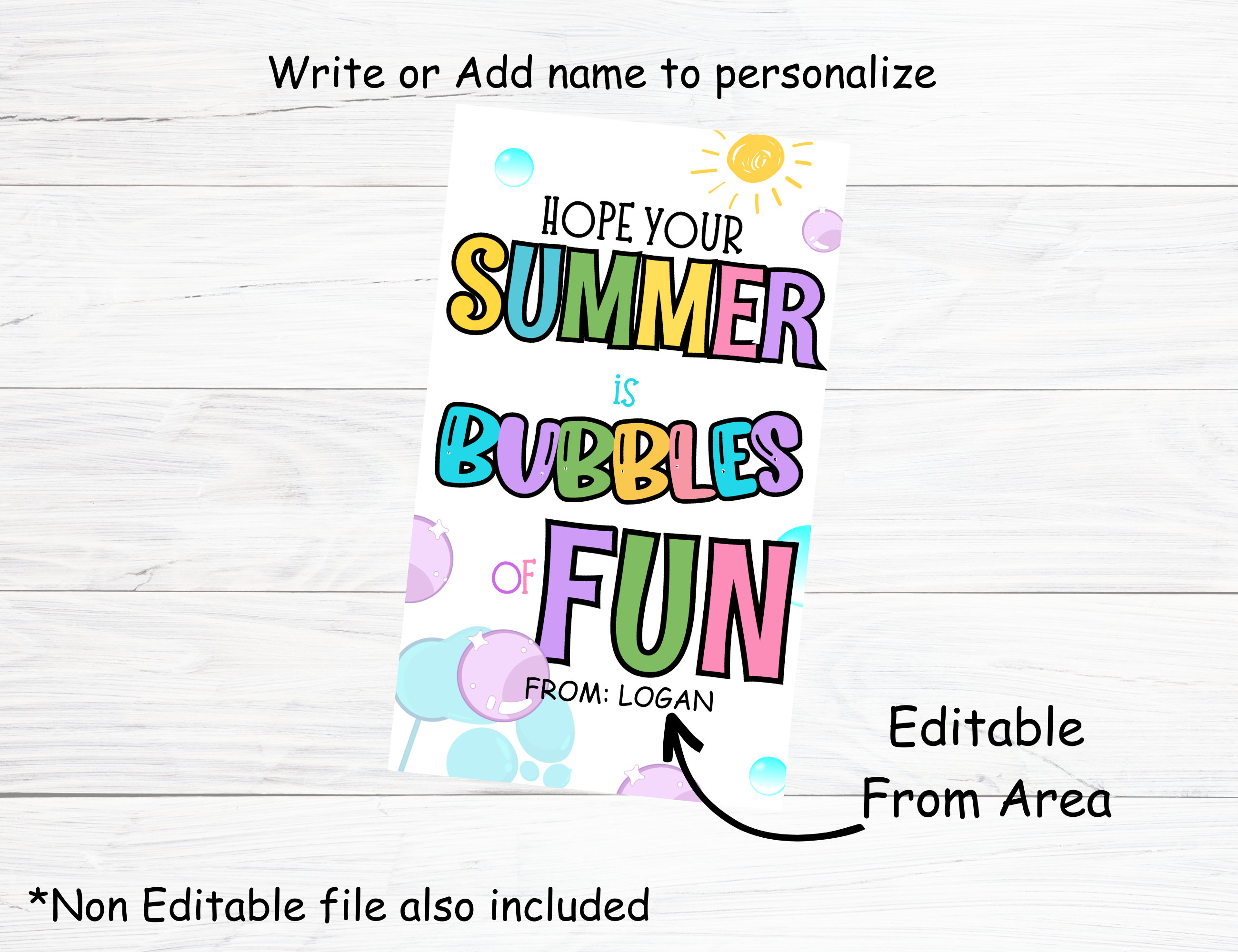 Summer Bubbles Gift Tag, End of School Year Bubble Tag, Summer Bubbles ...