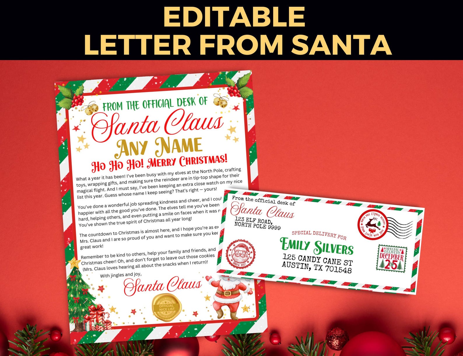EDITABLE Letter From Santa Template, Official Santa Letter, Santa ...