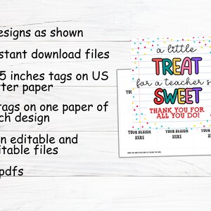 Teacher Sweet Treat Tag, Teacher Appreciation Tag, Teacher Thank You ...