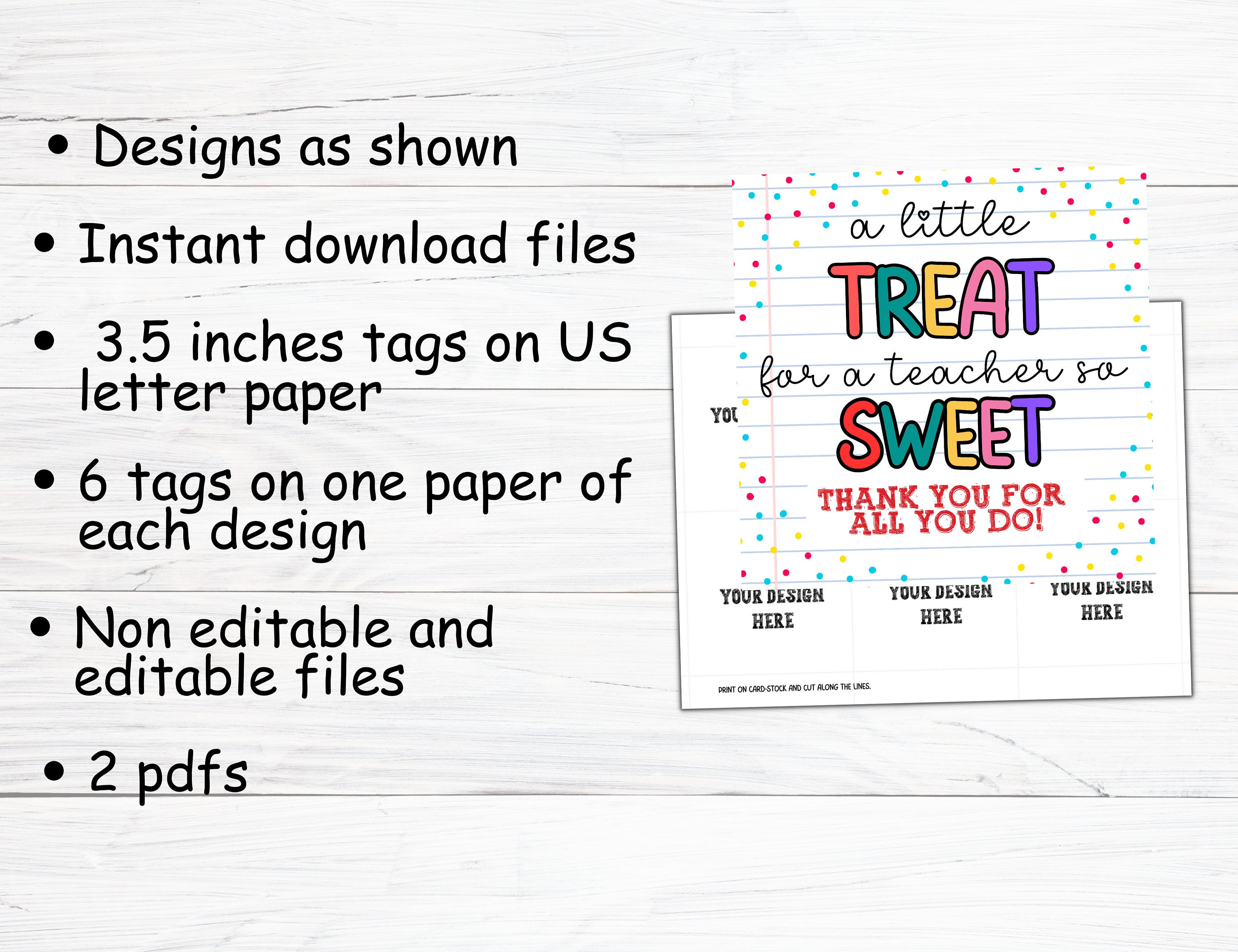 Teacher Sweet Treat Tag, Teacher Appreciation Note Tag, Teacher Thank ...