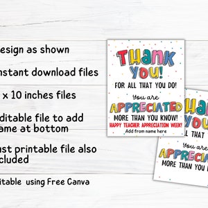 Teacher Staff Appreciation Sign, Teacher Appreciation Week, Thank You ...