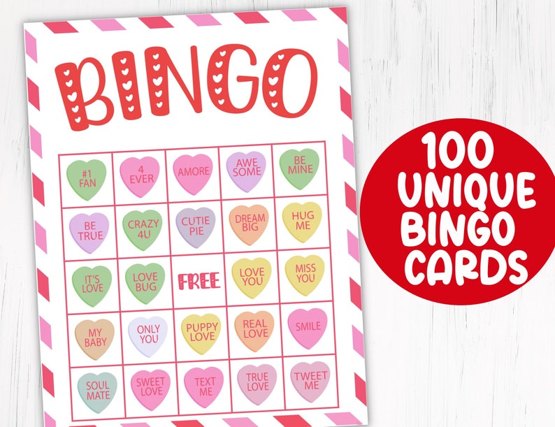 Valentines Day Bingo Conversation Hearts Game 100 Printable - Etsy
