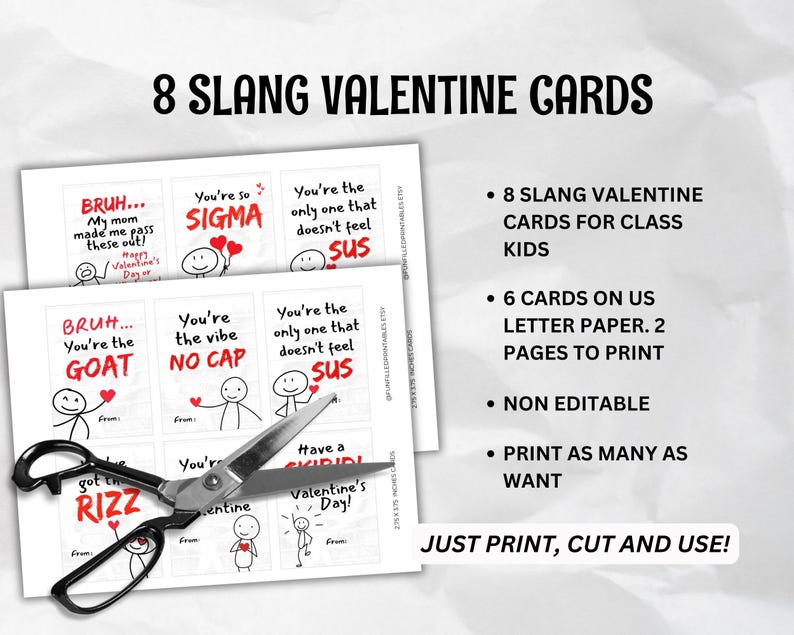 Kids Slang Valentine's Day Cards Funny, Boys Valentines Cards, Teen ...