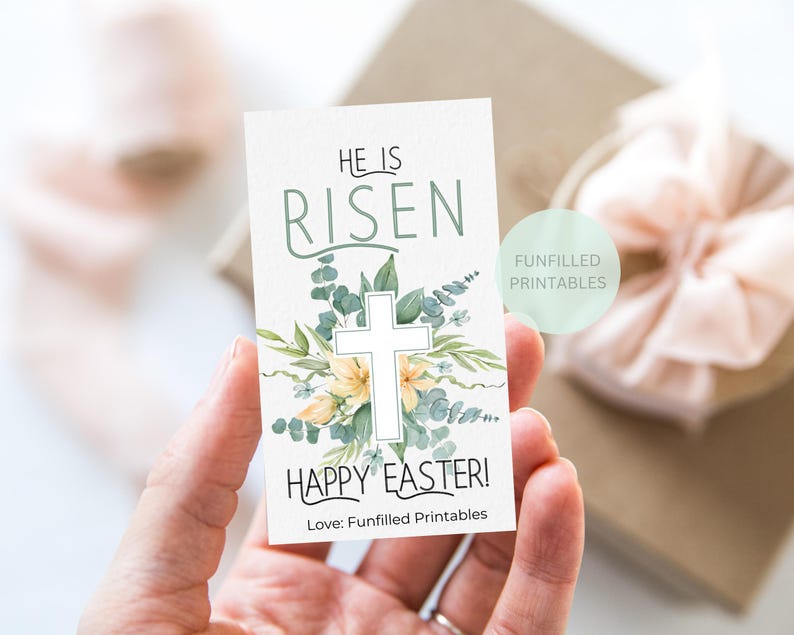 He is Risen Easter Tag Editable Canva, Christian Easter Gift Tag ...