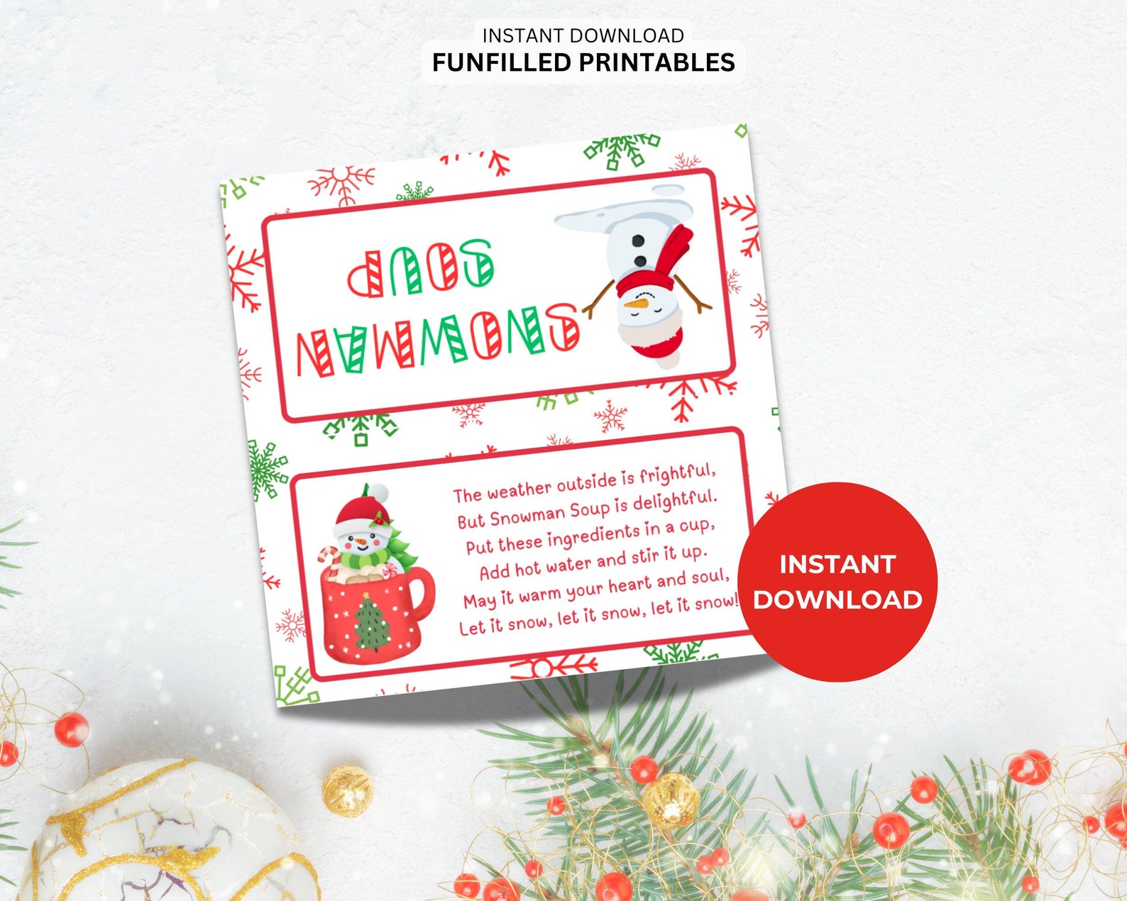 Snowman Soup Bag Topper, Hot Cocoa Gift for Kids, Printable Christmas ...