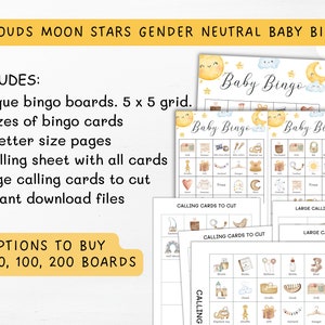 50 Baby Shower Bingo Cards, Gender Neutral Baby Shower Game Activity ...