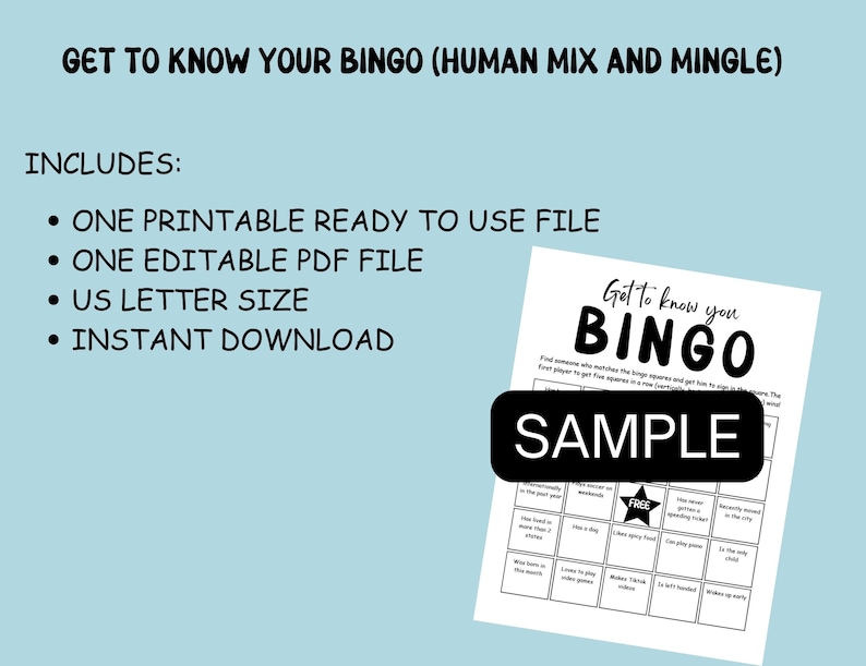 Get to Know You Bingo Icebreaker Game, Mingle Bingo, Editable PDF ...