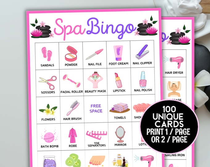 Spa Bingo Cards, Printable Spa Bingo, 40 Spa Bingo Cards, Spa Birthday ...