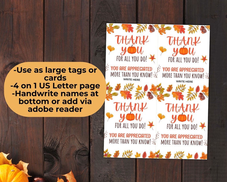 Printable Thanksgiving Card for Teacher Team Staff Appreciation ...