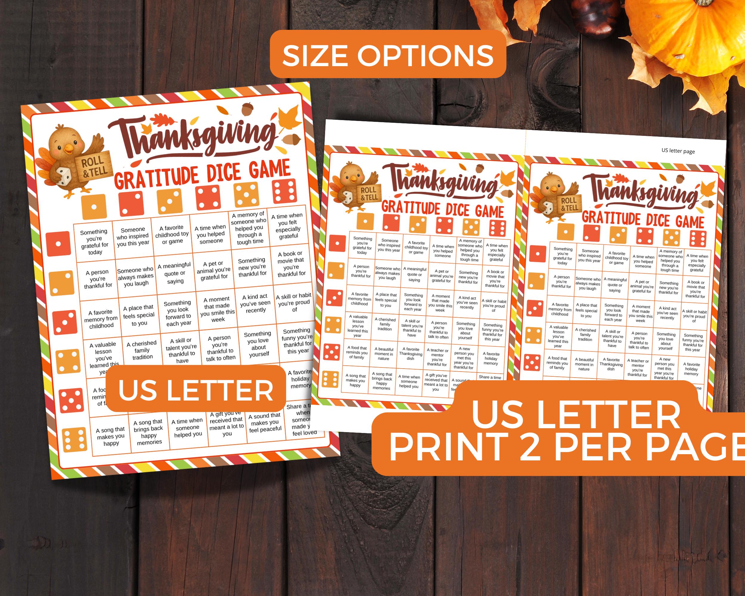 Thanksgiving Gratitude Game, Roll the Dice Gratitude Game Thanksgiving ...