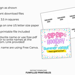 Sip Sip Hooray Summer Gift Tag, Summer Vacay End of School Teacher ...