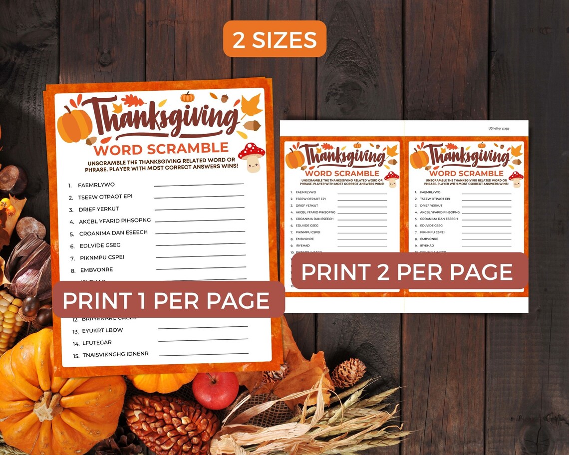 Thanksgiving Word Scramble, Thanksgiving Games for Kids Adults, Dinner ...
