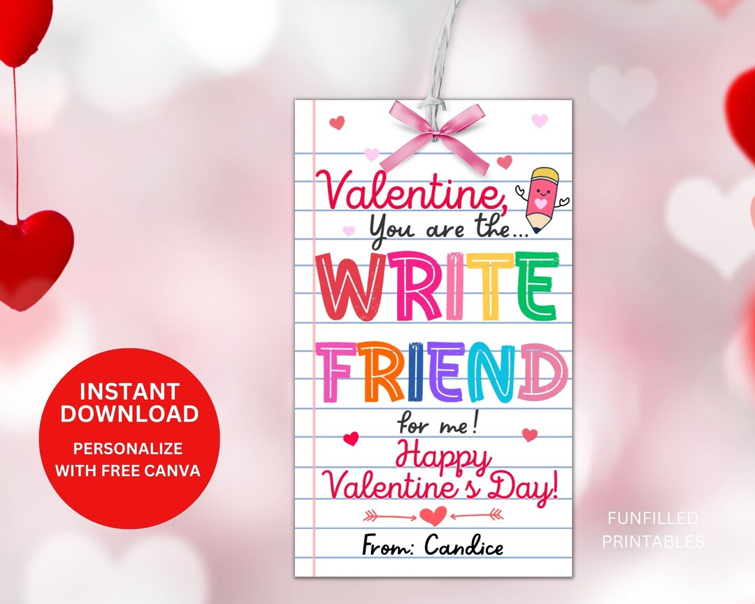 Pencil Valentines Gift Tag, Classroom Friends Valentines Gift, Non ...