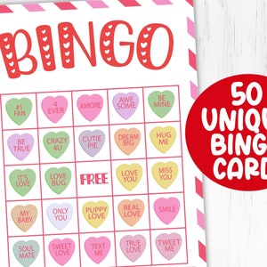 Printable Valentines Conversation Hearts Bingo Game, Valentines Bingo ...