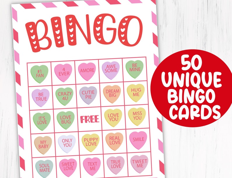 Printable Valentines Conversation Hearts Bingo Game, Valentines Bingo ...