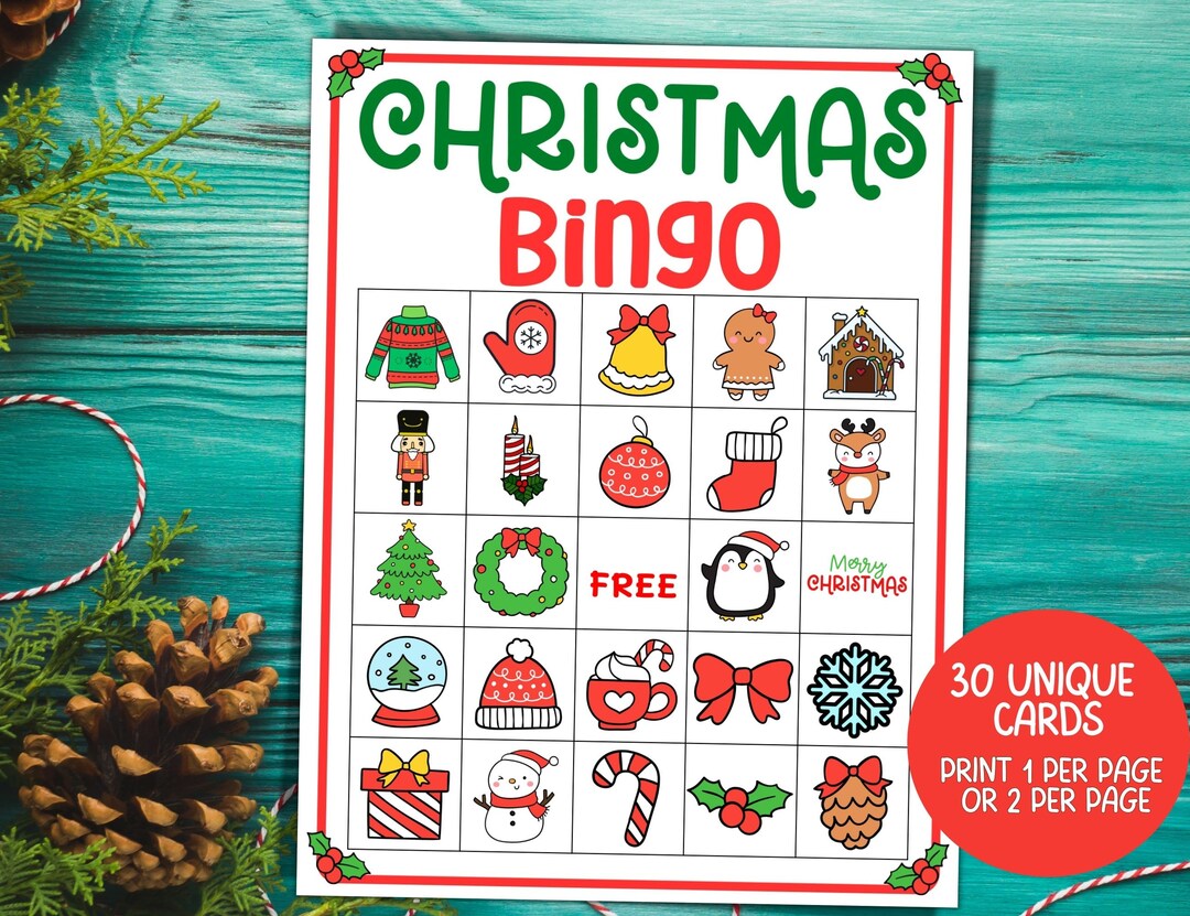 30 Cute Christmas Bingo Cards, Fun Christmas Game, Kids Christmas Party ...