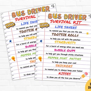 Bus Driver Survival Kit Gift Tag, School Bus Driver Thank You, Bus ...