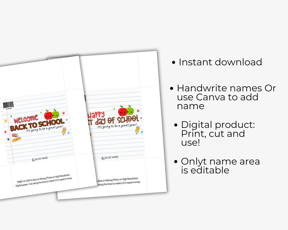 Back to School Chocolate Bar Wrapper, Candy Bar Wrapper, First Day of ...