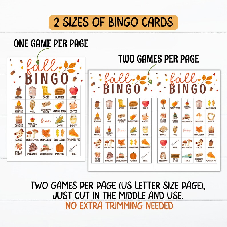 50 Fall Bingo Cards, Autumn Bingo Game, Fall Games Adults Kids Fall ...