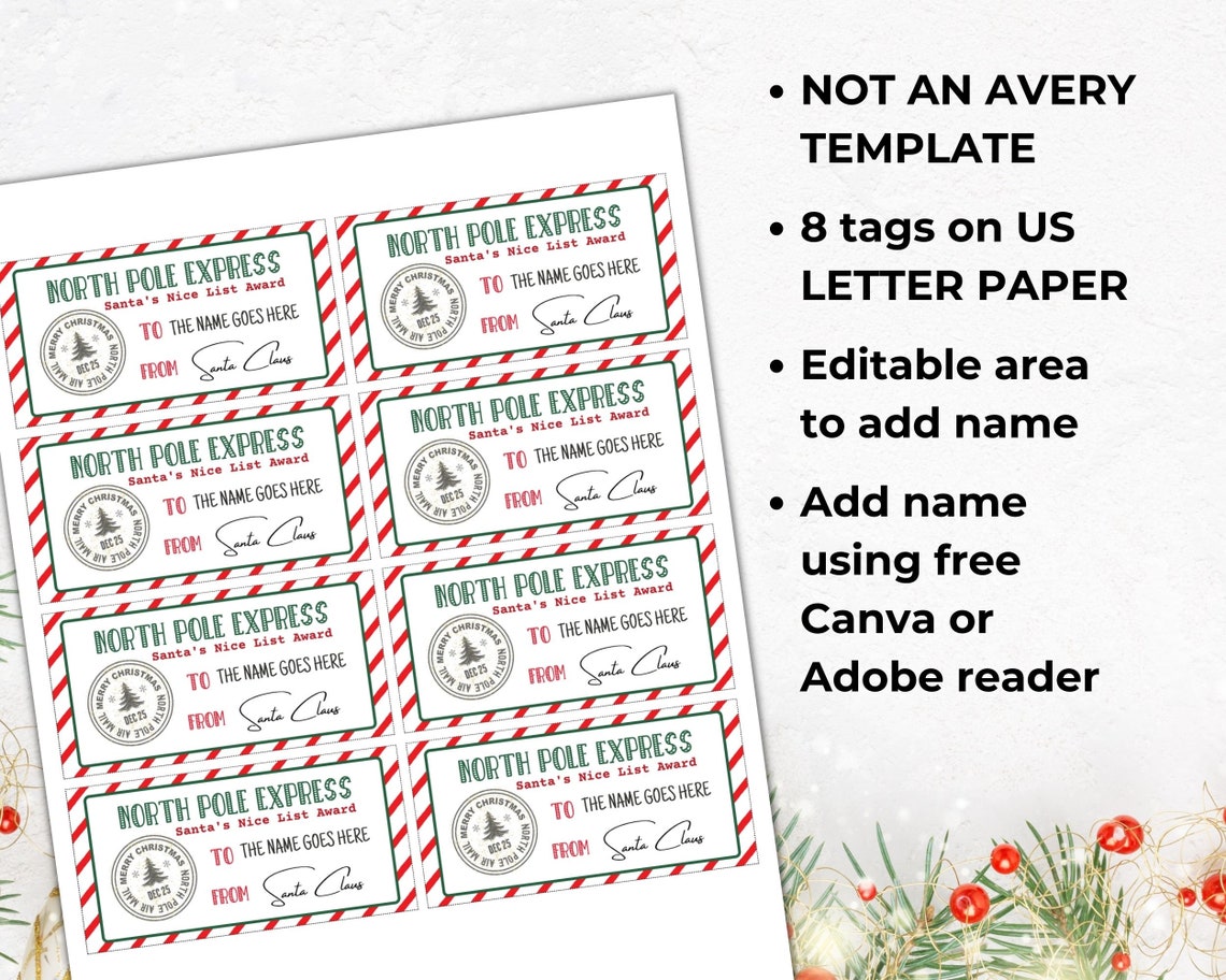 North Pole Gift Tag From Santa, Printable Christmas Gift Tag, Nice List ...