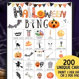 200 Halloween Bingo Cards, Halloween Games Large Group, Printable ...