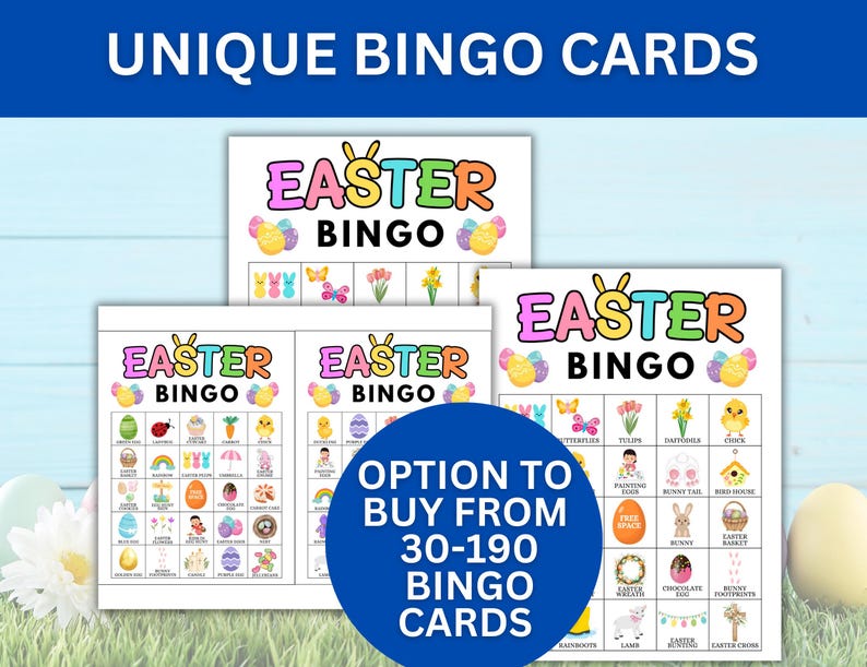 100 Easter Bingo Cards, Easter Bingo Printable Game, Easter Party Game ...