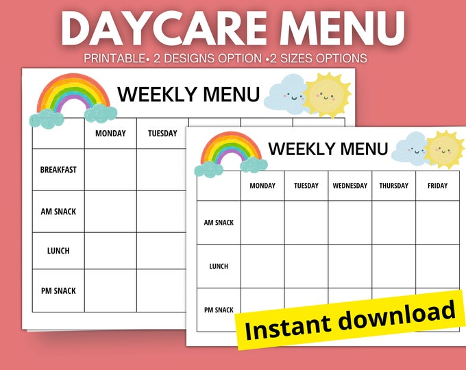 Daycare Weekly Menu Printable, Home Daycare Monthly Meal Planner ...