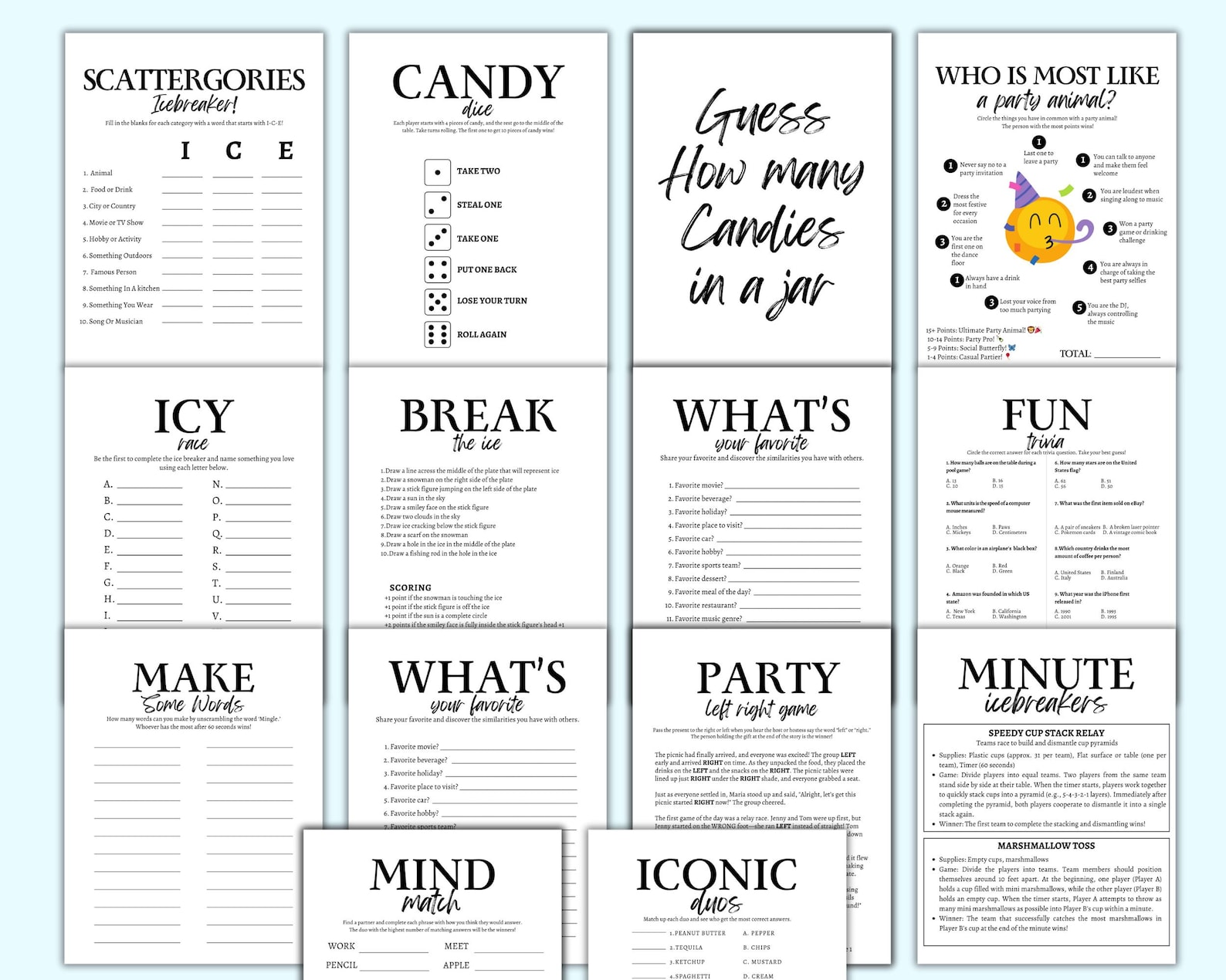 Icebreaker Games Bundle, Ice Breaker Bingo Activity Teens Adults ...