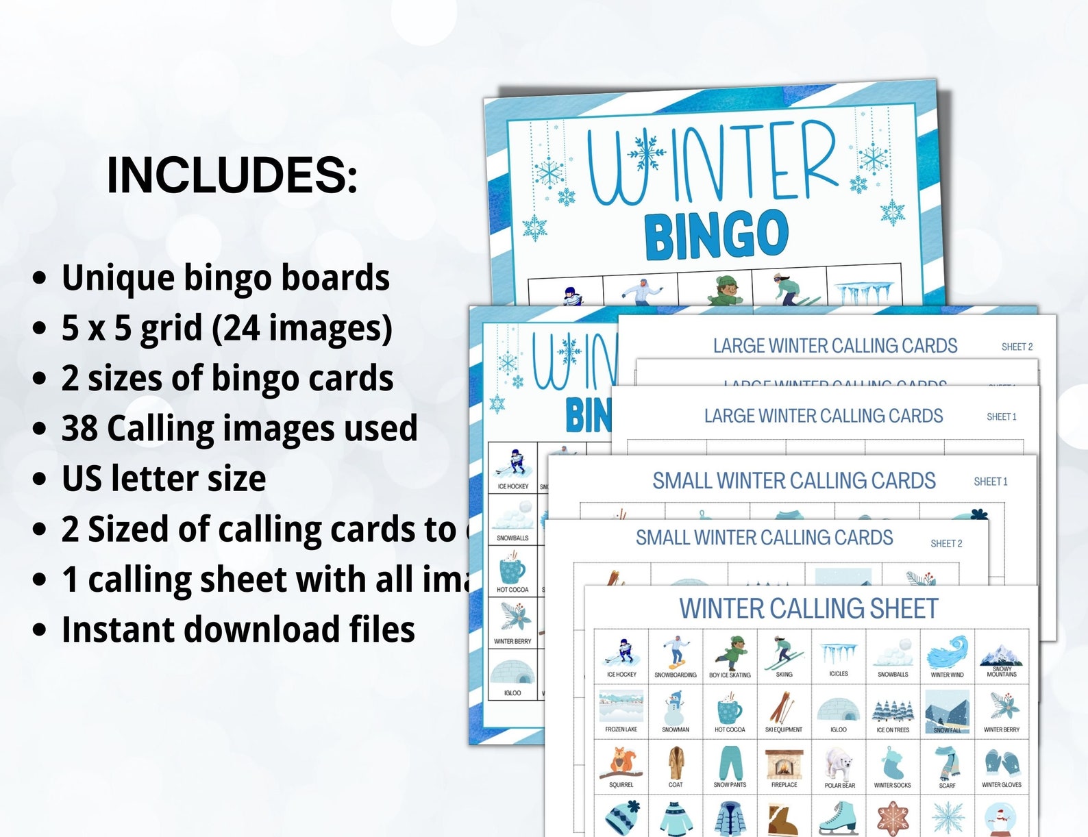 200 Winter Bingo Cards Printable, Kids Winter Activity, Winter Party ...