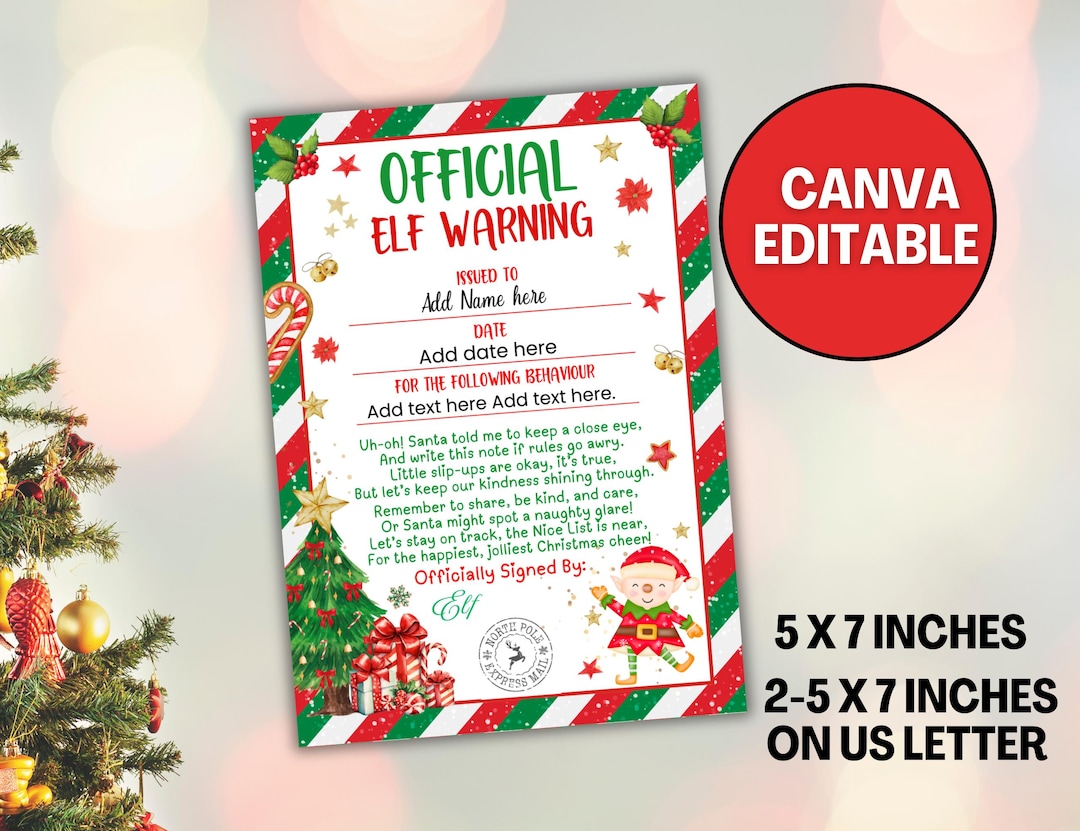 Elf Warning Letter, Santa Warning Letter, Naughty List Warning Letter ...