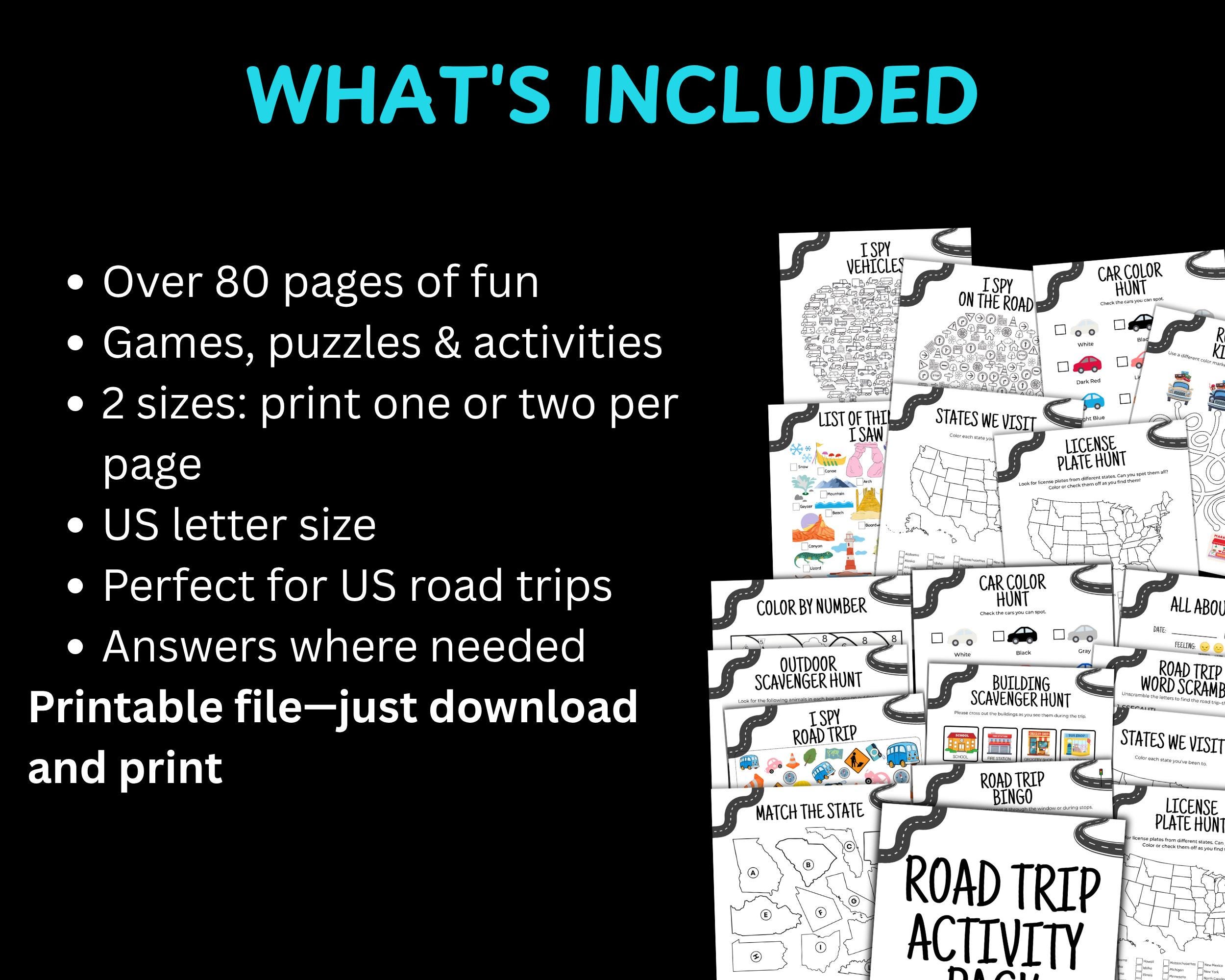 Mega Kids Road Trip Games Printable, Travel Activities Pack, Family ...