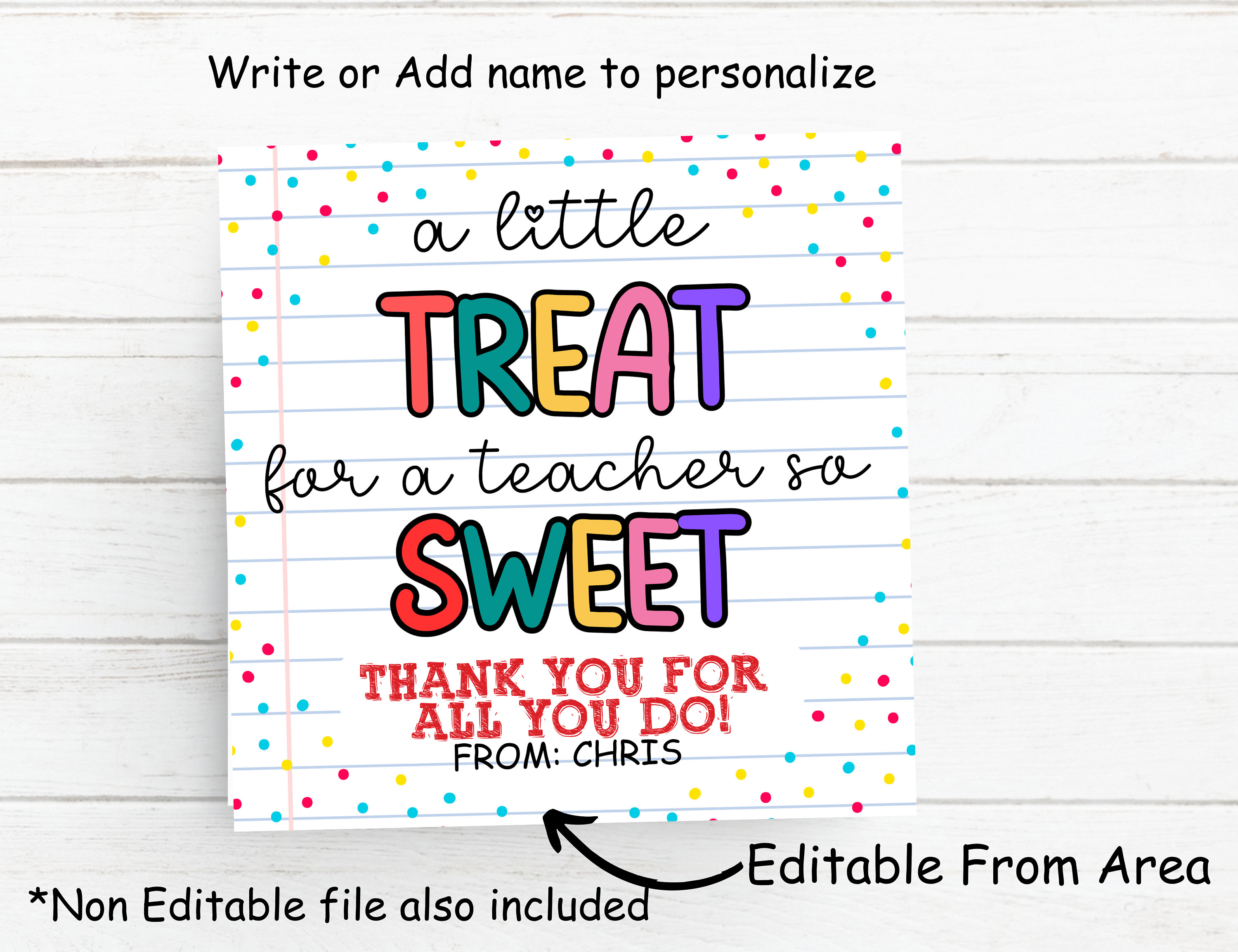 Teacher Sweet Treat Tag, Teacher Appreciation Note Tag, Teacher Thank ...