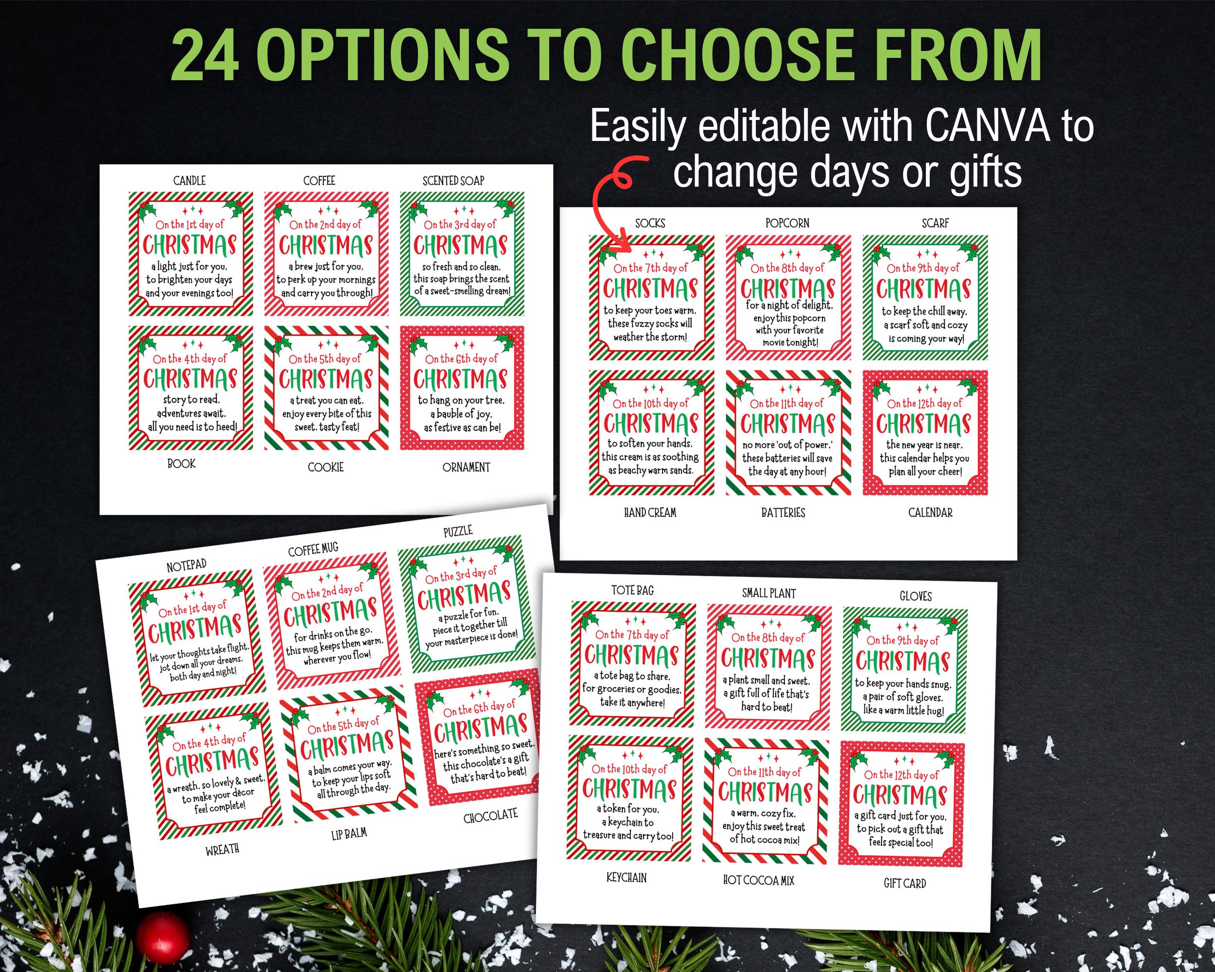 12 Days of Christmas Tags, Editable Printable Christmas Gift Tags ...
