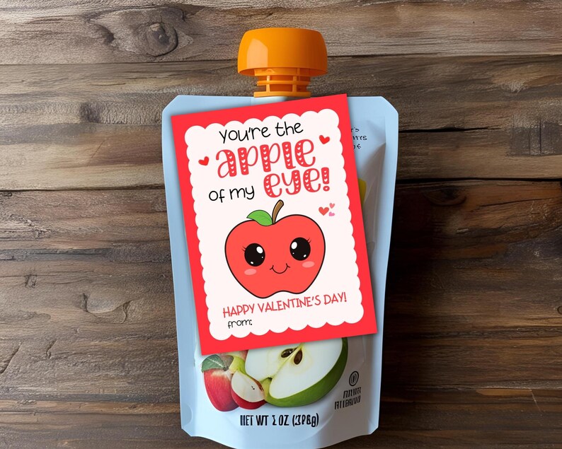 Valentines Applesauce Tag, Printable Applesauce Pouch Valentines Tag ...