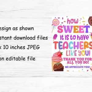 Teacher Appreciation Sign Printable, Sweet Teacher Thank You Sign ...