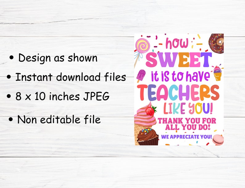 Teacher Appreciation Sign Printable, Sweet Teacher Thank You Sign ...