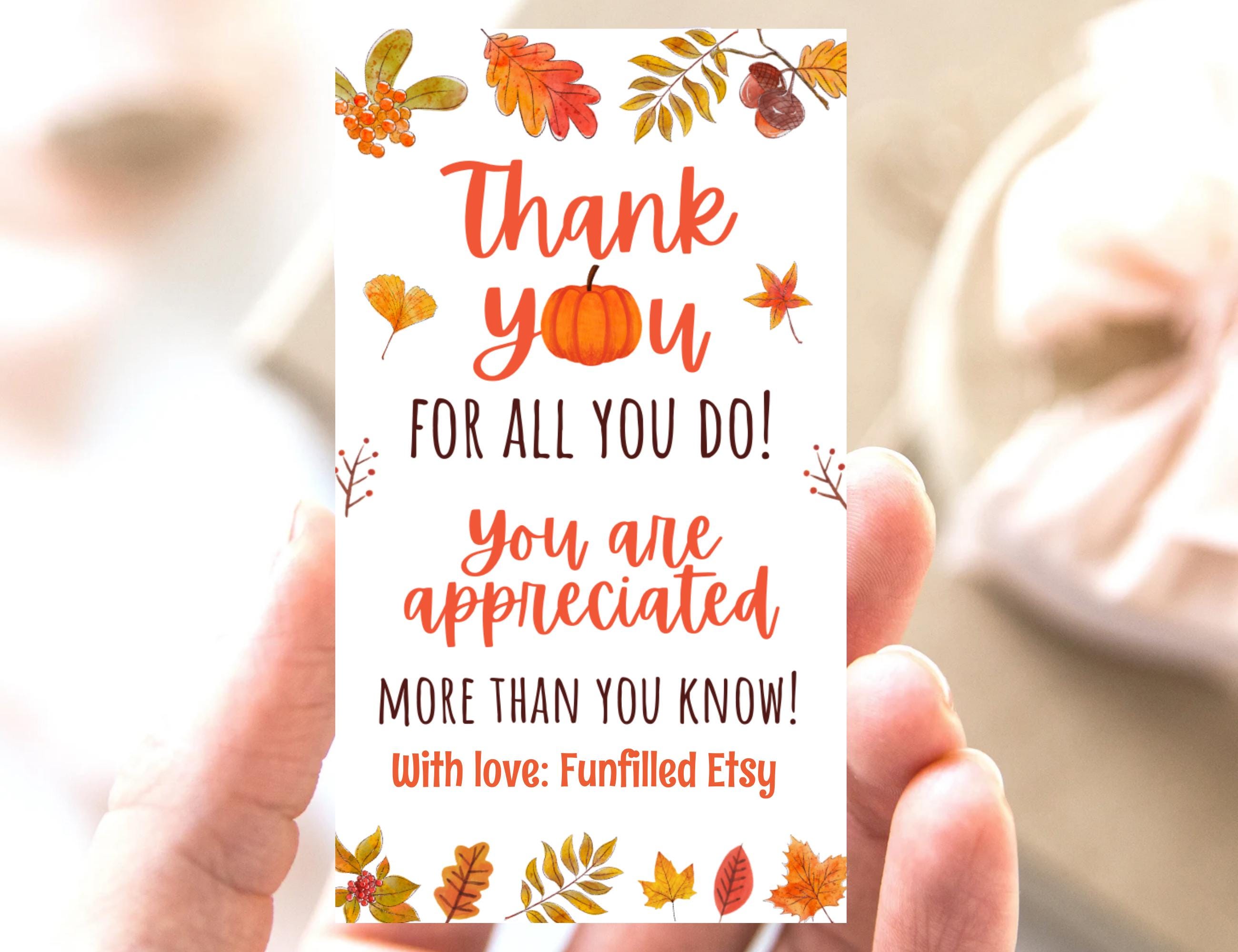 Fall Thank You Tags, Fall Appreciation Tags, Fall Pumpkin Tags ...