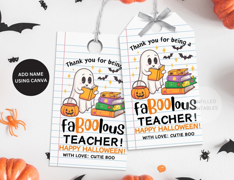 Faboolous Teacher Halloween Tag, Halloween Teacher Tag, Editable ...