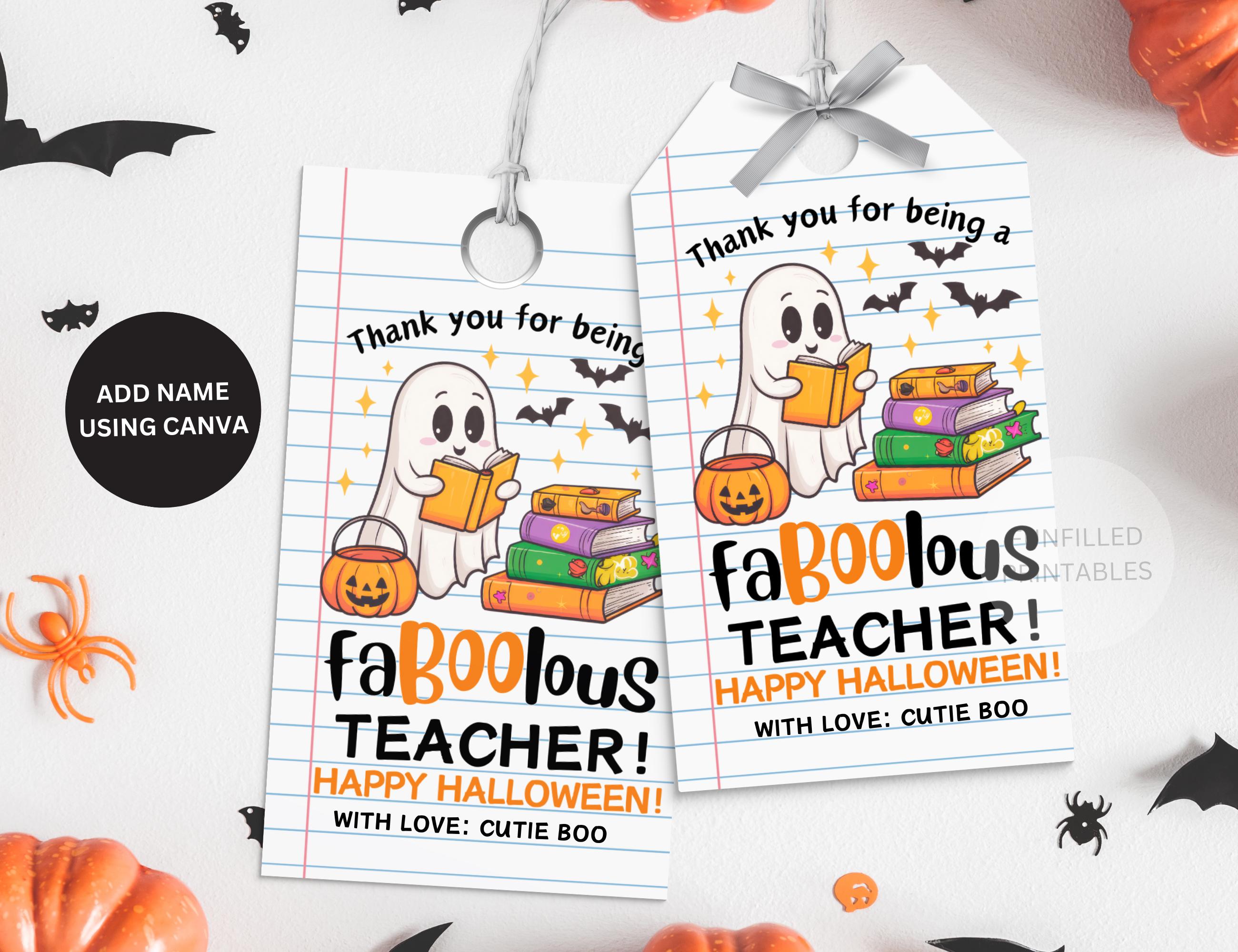Faboolous Teacher Halloween Tag, Halloween Teacher Tag, Editable ...
