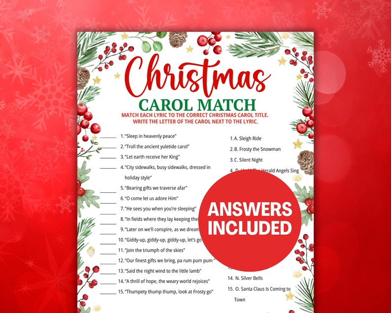 Christmas Carol Game Quiz, Song Match Game, Song Trivia Game, Sunday ...