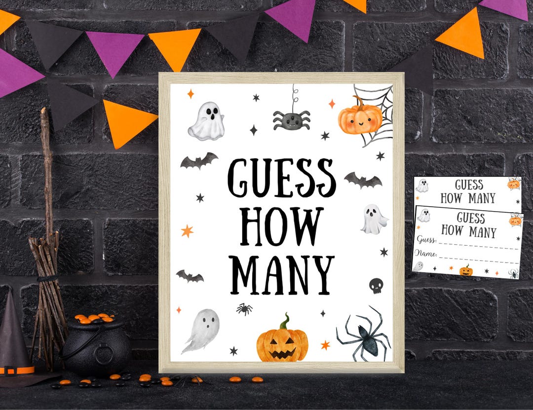 Halloween Guess How Many Guessing Game Printable Sign, Easy Halloween ...