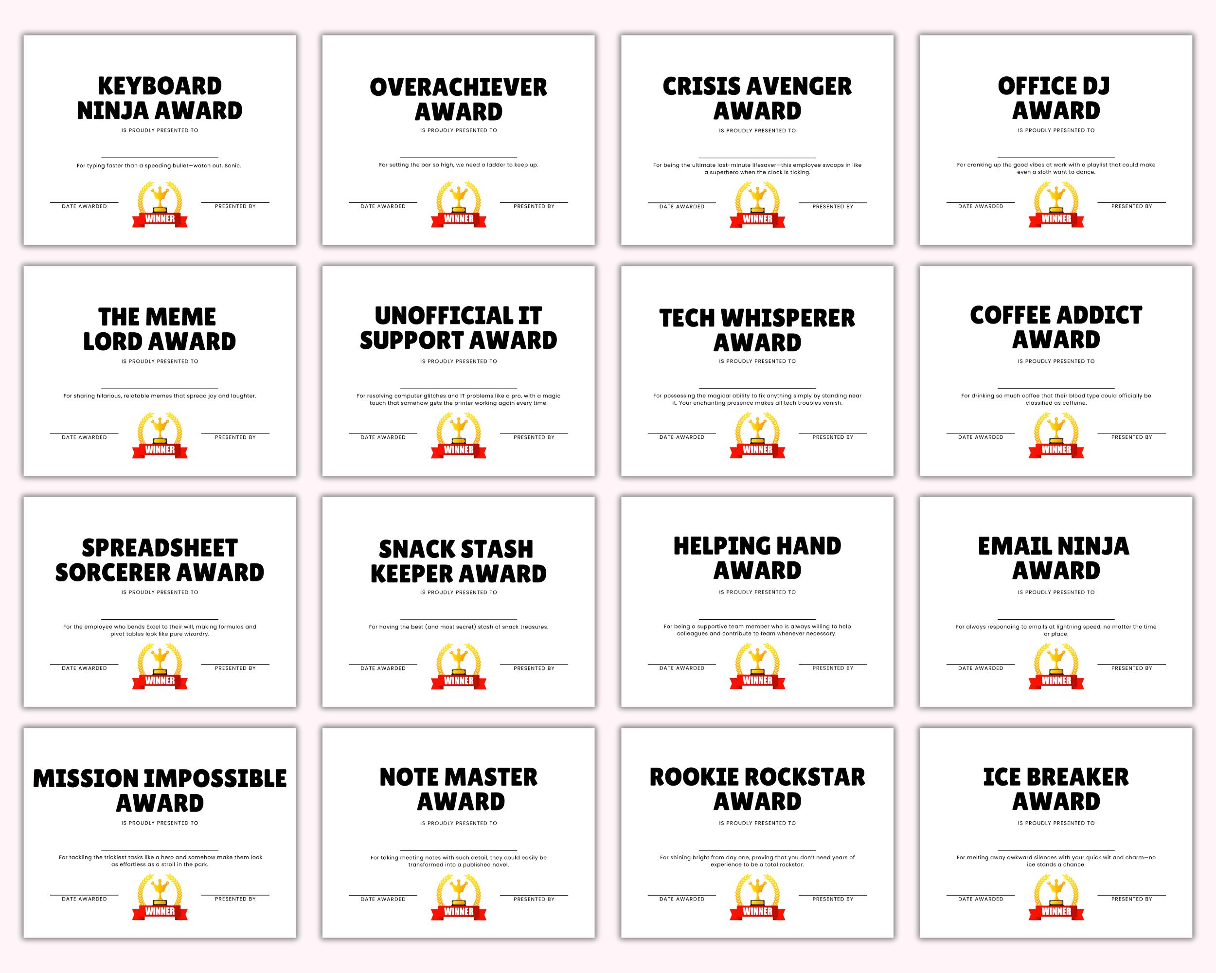 Funny Employee Awards Printable, Staff Employee Appreciation Award ...