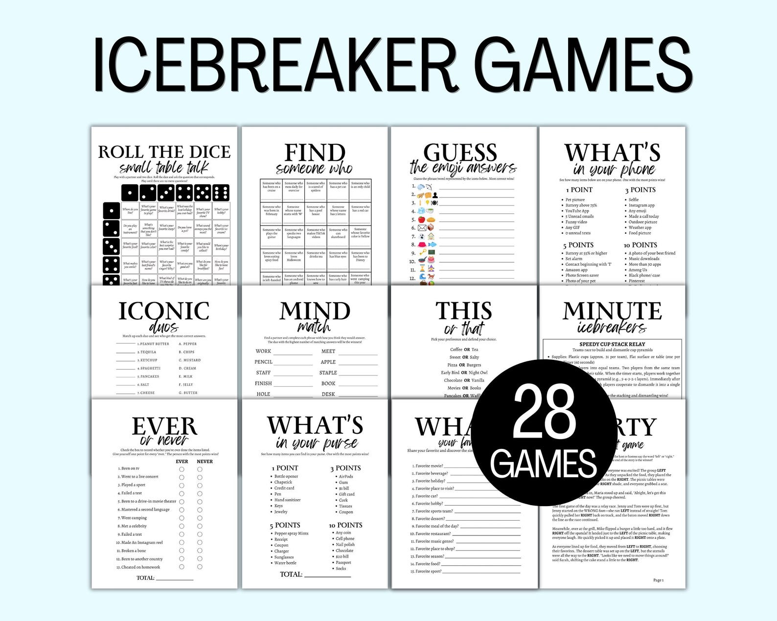 Icebreaker Games Bundle, Ice Breaker Bingo Activity Teens Adults ...
