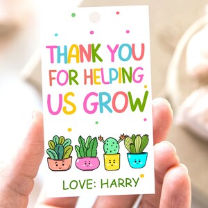 Succulent Teacher Appreciation Gift Tags, Thank You for Helping Us Grow ...