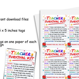 Teacher Survival Kit Gift Tag Printable, Back to School Gift Teacher ...